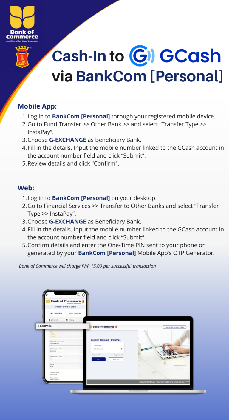 Cash-in your GCash account via BankCom [Personal] - Bank of Commerce
