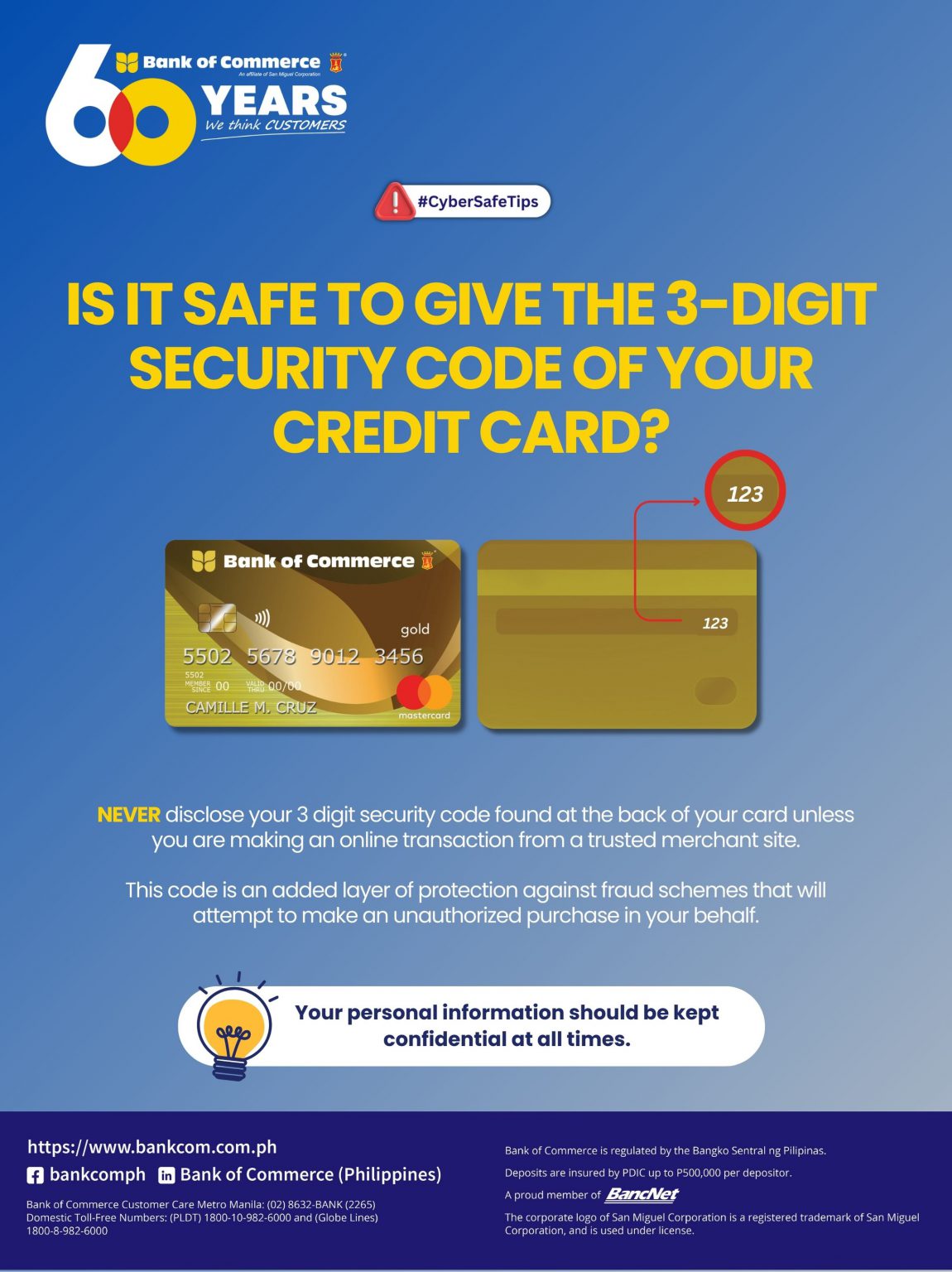 #CyberSafeTips: Is it safe to give the 3-digit security code of your ...