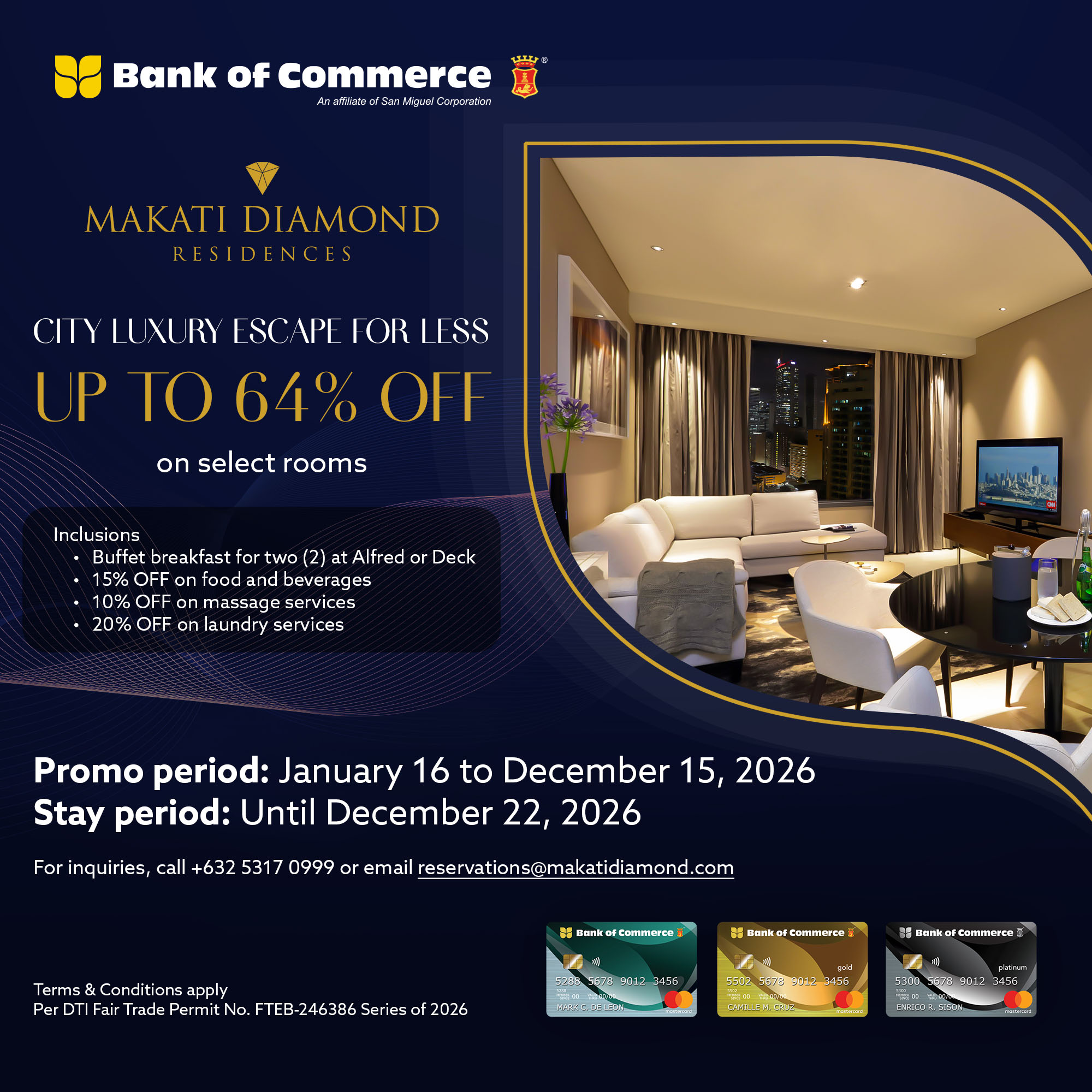 Get up to 64% OFF on Room Accommodations at Makati Diamond Residences ...